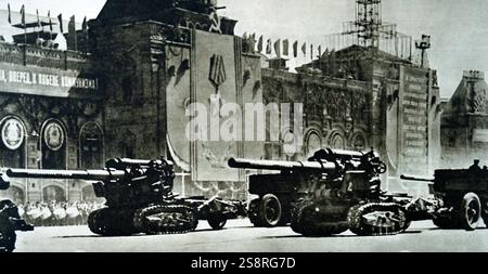 Photograph taken during Moscow's May Day Parade showing heavy tanks ...