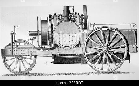 Engraving depicting the ploughing and traction engine by J. & F. Howard ...
