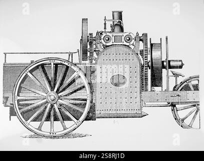 Engraving depicting the ploughing and traction engine by J. & F. Howard ...