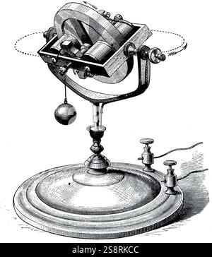 Engraving depicting an electric gyroscope, a device consisting of a ...