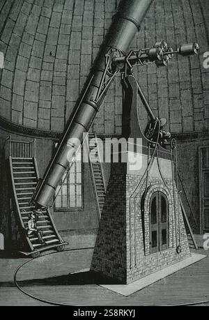 Engraving depicting a 23-inch refractor built by Alvan Clark (1804-1887 ...