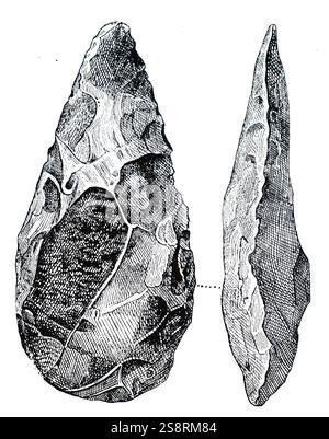 Engraving depicting various flint implements. Dated 19th Century Stock ...