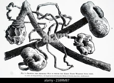 Engraving depicting the reconstruction of the likely method of mounting ...
