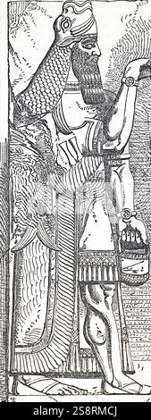 Engraving of a bas-relief depicting the Assyrian God Nisroch, the God ...