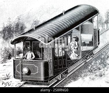 Engraving depicting a side elevation of the car on the Mt. Vesuvius ...