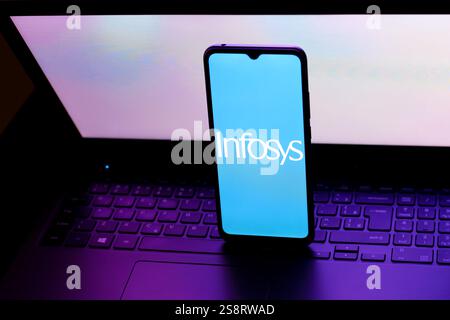 In this photo illustration, the Infosys Limited logo is seen displayed ...