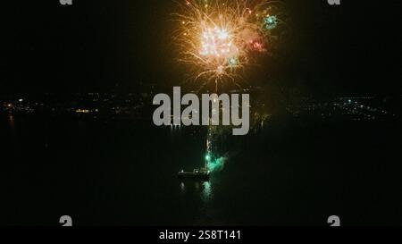 Fireworks of different colors with the black background Stock Photo - Alamy