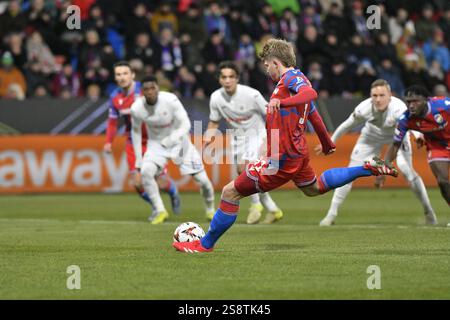 Pavel Sulc of FC Viktoria Plzen competes for the ball with Alex ...