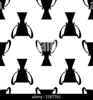 Winner trophy cup seamless pattern. Black simple silhouette texture ...