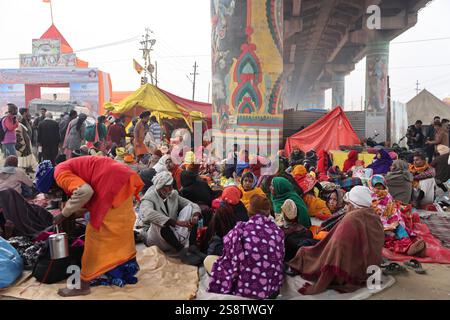 Pilgrims under the Shastri bridge during the Maha Kumbh Mela, Prayagraj ...
