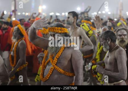 Naga Sadhus, parading to the Sangam on the Shahi Snan (Royal Bath ...