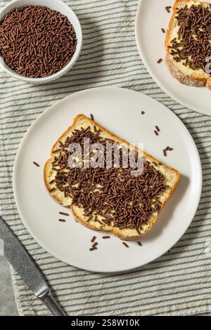 Fairy bread, toast with sugar sprinkles and glass of milk Stock Photo ...