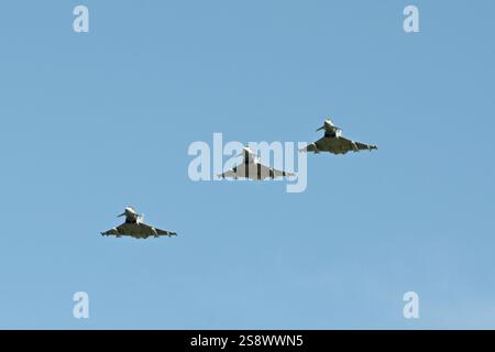 Low flying Eurofighter Typhoon supersonic military jet fighter aircraft ...