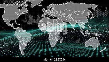 World map with data points and network connections image over server ...