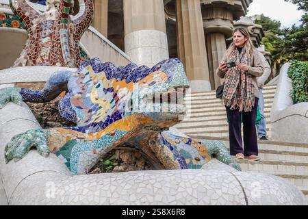 The Dragon Stairway. Park Guell by Antoni Gaudi architect. Barcelona ...