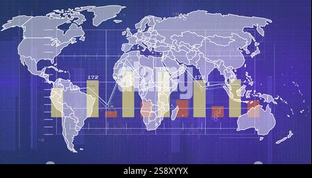 World map with hexagonal patterns and data points image Stock Photo - Alamy