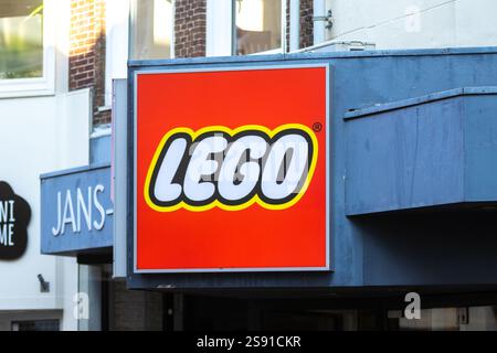 Lego shop, square logo sign above the entrance, Lego manufactures Lego ...