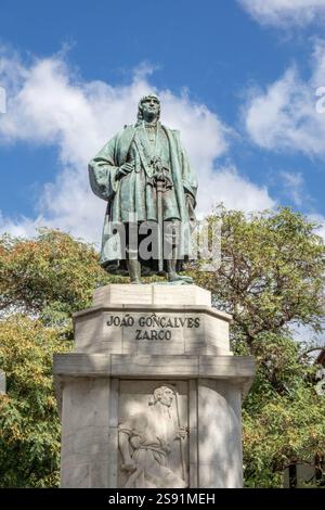 A monument to the explorer João Gonçalves Zarco in Funchal on Madeira ...