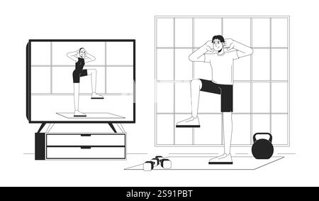 Virtual fitness class on TV cartoon flat illustration Stock Vector ...