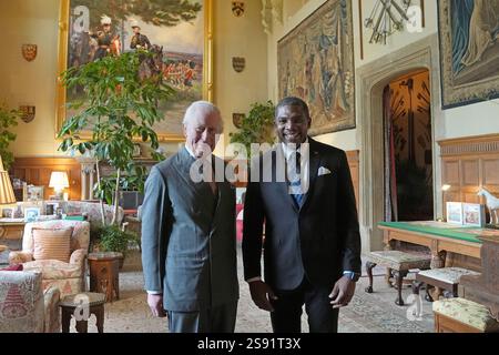 King Charles III holds an audience with Sir Errol Charles Governor ...