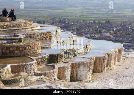 Sintered limestone terraces of Pamukkale, Pamukkale, Denizli province ...