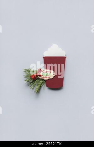Creative concept photo of tableware christmas hat in on brown ...
