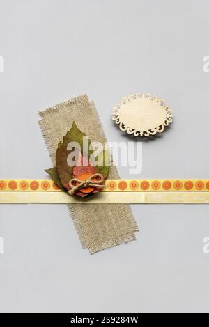 Creative thanksgiving day concept photo of leaves on grey background ...