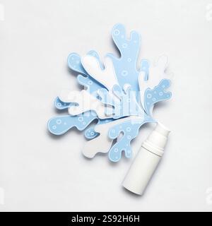 Creative concept photo of cosmetic bottle with splashing liquids made ...