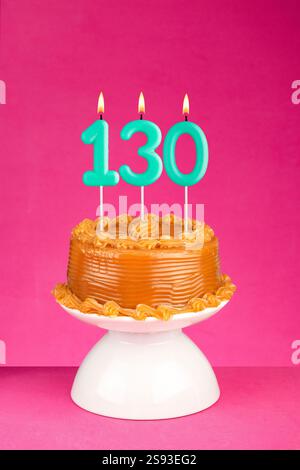 Birthday Cake With Candle Number 130 - On Pink Background Stock Photo ...