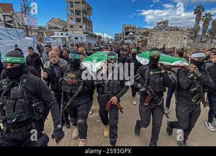 Palestinians attend the funeral of Rawhi Mushtaha, a senior Hamas ...