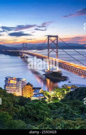 Onaruto Bridge connecting Awaji Island to Tokushima, Japan at twilight ...
