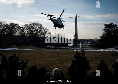 U.S. President Donald Trump aboard Marine One, as he departs the White ...