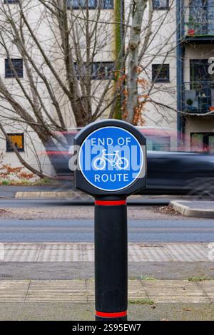 the end of cycle and pedestrian path road sign on a transparent ...