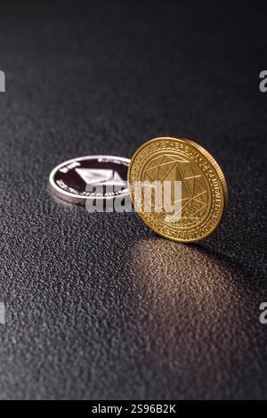 Ethereum cryptocurrency dummy in the form of a round iron coin ...