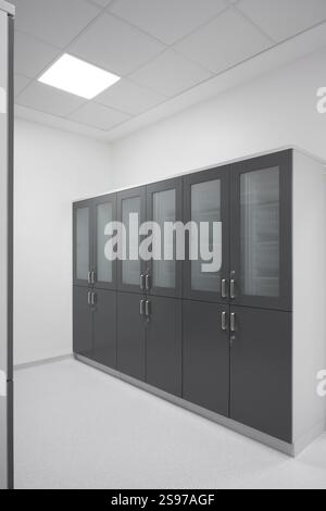 Modern Gray Storage Cabinets with Glass Doors Stock Photo - Alamy