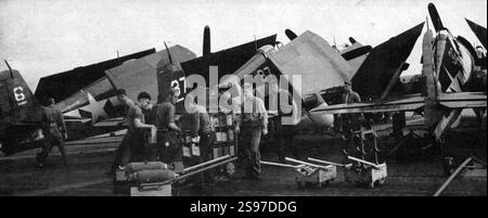 Grumman F6F-3 Hellcats aboard USS Cowpens (CVL-25), circa in 1943 Stock ...