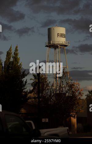 Firebaugh, California, USA - October 28, 2024: The setting sun shines ...