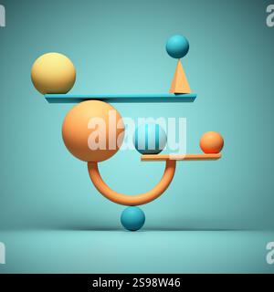 Abstract geometrical elements on balance. Impossible equilibrium. This ...