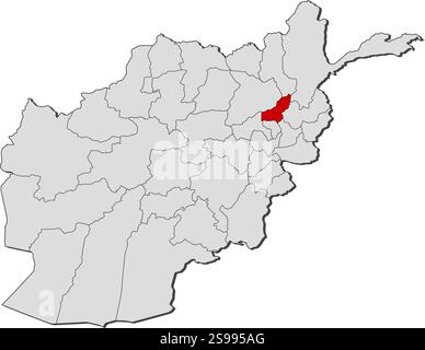 Map of Afghanistan with the provinces, Panjshir is highlighted by ...
