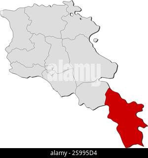 Map of Armenia with the provinces, Syunik is highlighted by orange ...