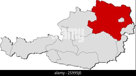 Map of Austria with the provinces, Lower Austria is highlighted in ...