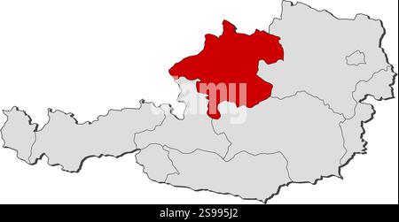 Map of Austria with the provinces, Upper Austria is highlighted by ...