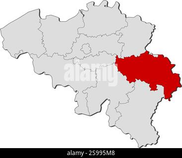 Map of Belgium with the provinces, Liège is highlighted in yellow Stock ...