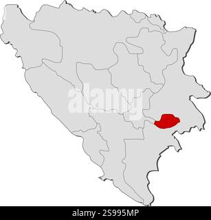 Map of Bosnia and Herzegovina with the provinces, Bosnian Podrinje is ...
