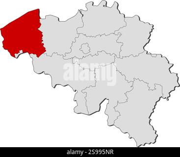 Map of Belgium with the provinces, West Flanders is highlighted by ...