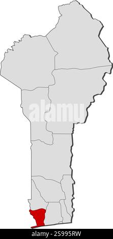 Map of Benin with the provinces, Mono is highlighted by orange Stock ...