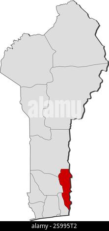 Map of Benin with the provinces, Plateau is highlighted by orange Stock ...