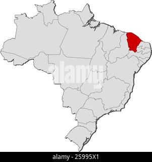 Map of Brazil with the provinces, Ceará is highlighted by orange Stock ...
