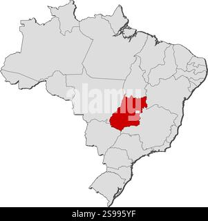 Map of Brazil with the provinces, Goiás is highlighted by orange Stock ...