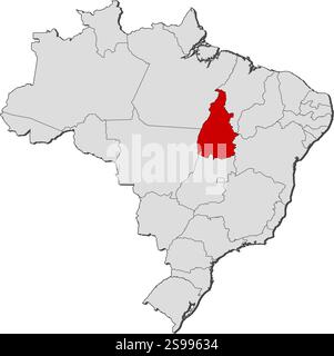 Tocantins map. Just a simple border map. Shape of the state. Flat blank ...